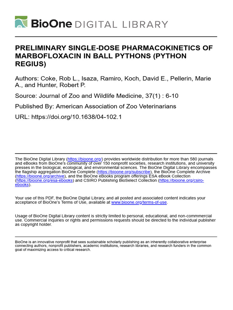 Preliminary Single-Dose Pharmacokinetics of Marbofloxacin in Ball Pythons (Python Regius | PDF ...