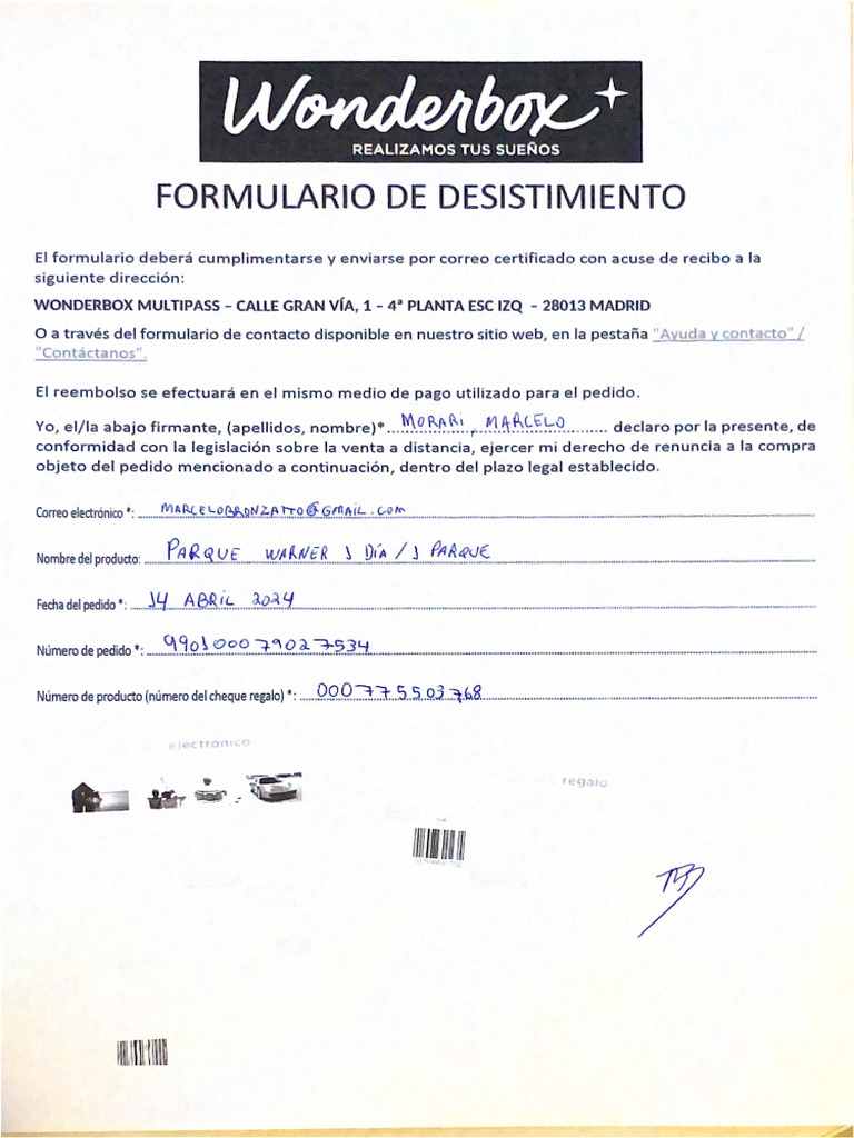 FORMULARIO DE DESISTIMIENTO | PDF