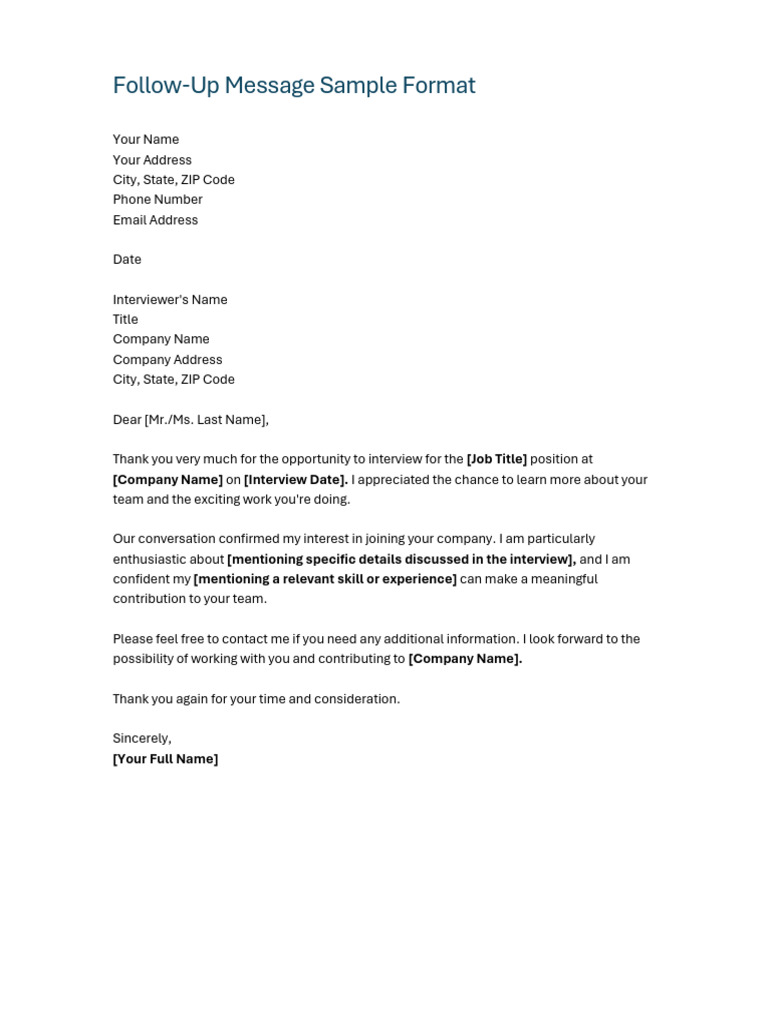 Follow Up Messages Format After The Job Interviewb - Sample | PDF
