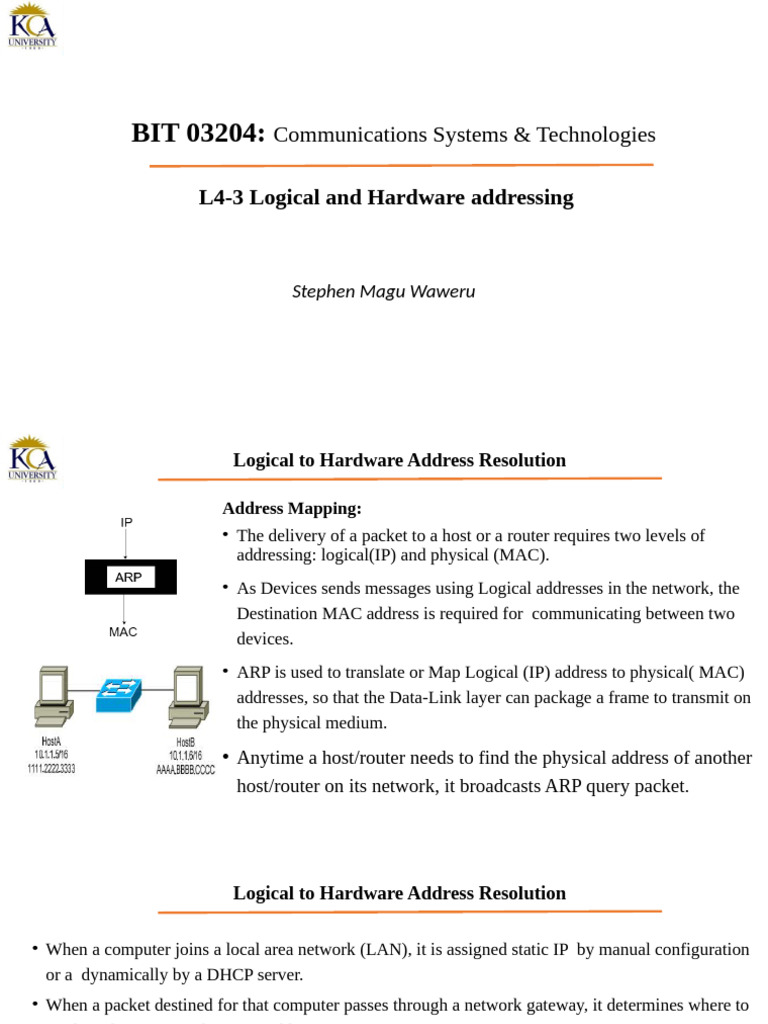 L4-3 Logical Hardware Addressing | PDF | Computer Network | Router (Computing)