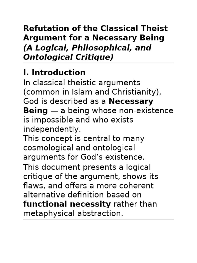 Refutation of The Classical Theist Argument For A Necessary Being | PDF ...