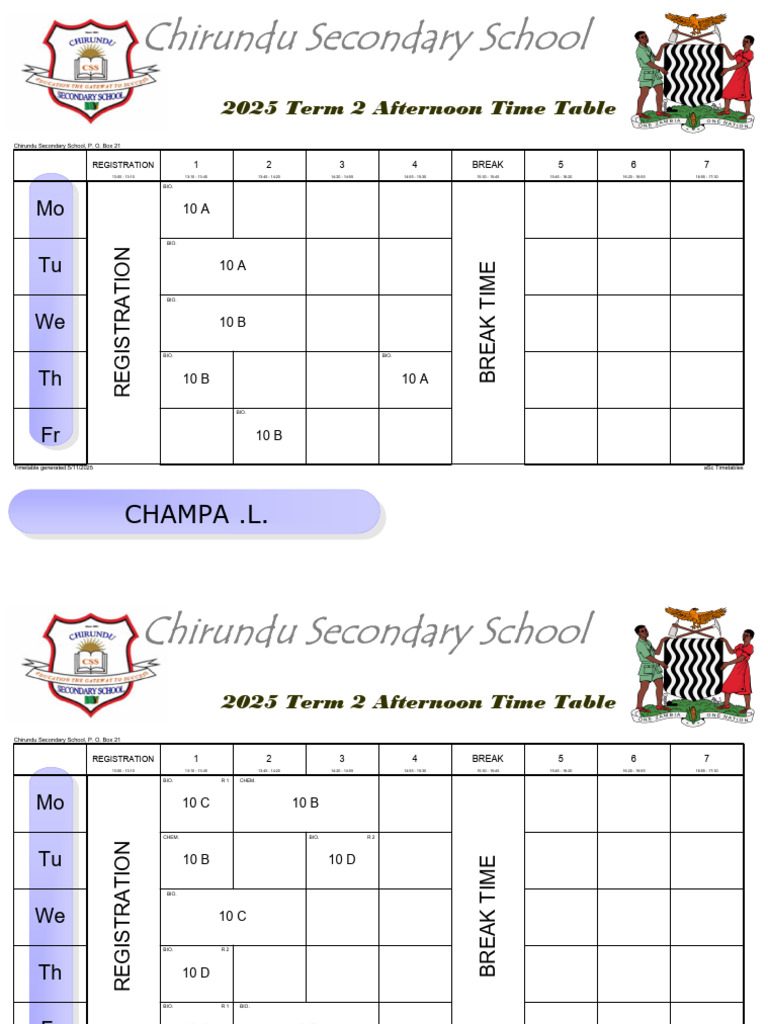 Term 2 Afternoon Teacher Timetable 2025 | PDF