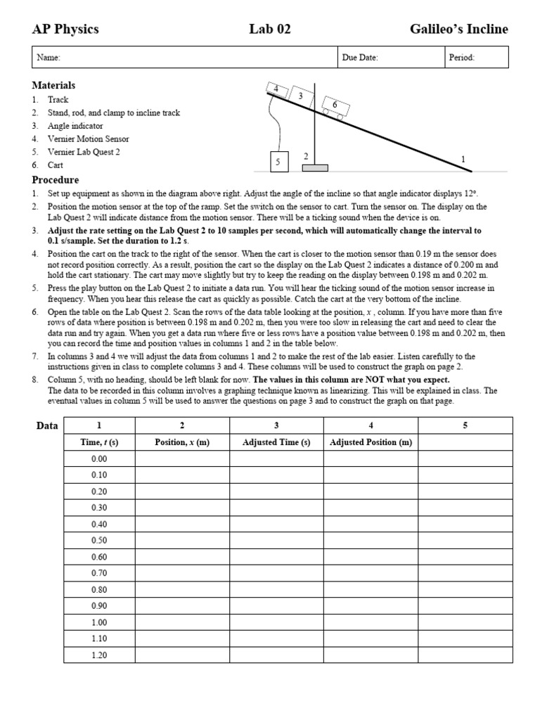 1 Lab 02 Galileo's Incline | PDF | Slope | Applied Mathematics