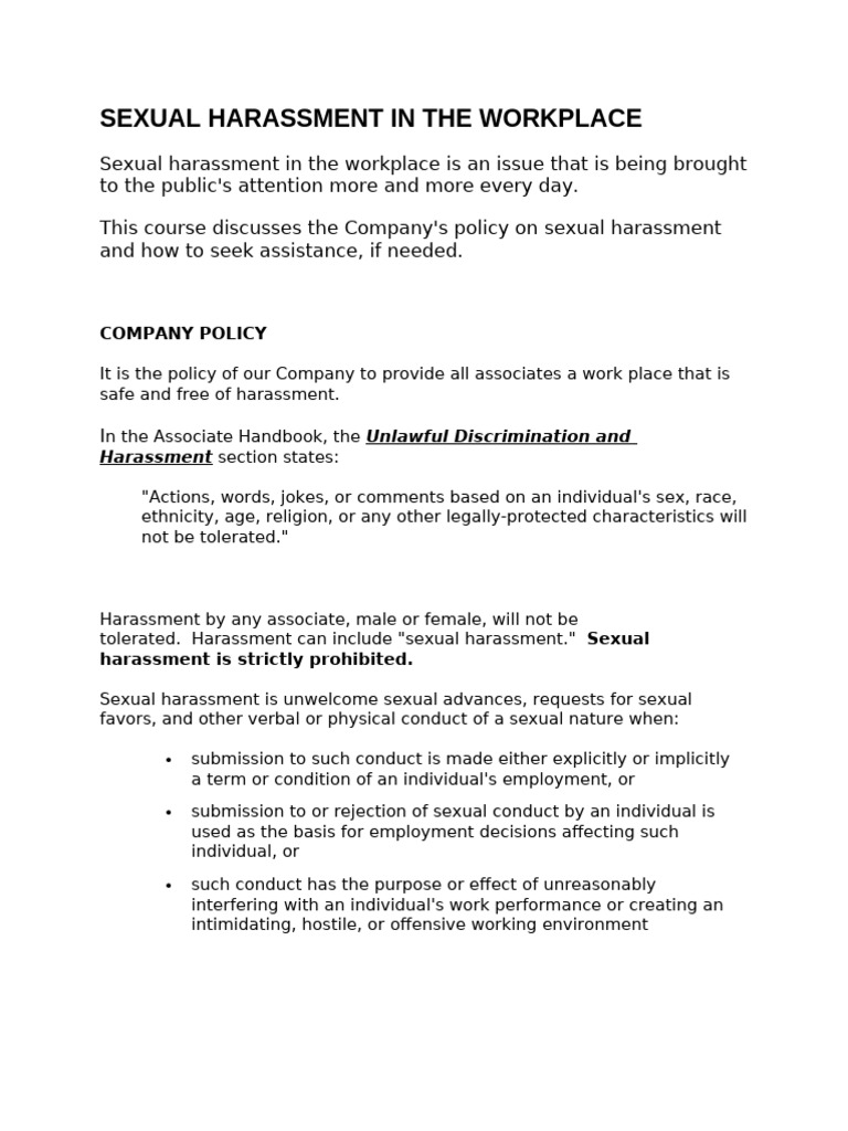 Workplace Sexual Harassment Policy Guide | PDF | Sexual Harassment ...