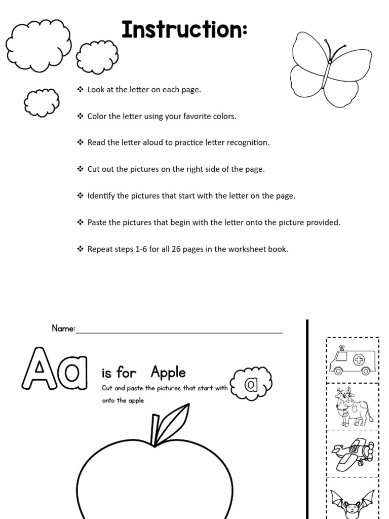 Alphabet Beginning Sound Worksheet - Cut & Paste Phonics Activities For ...