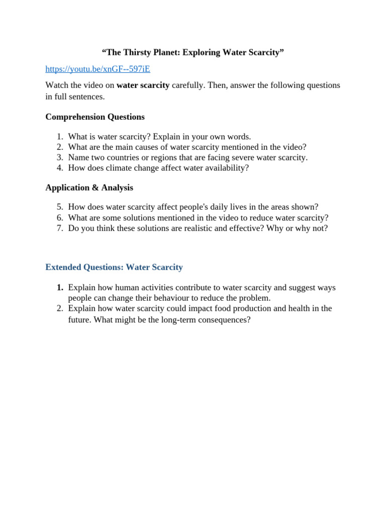 The Thirsty Planet - Exploring Water Scarcity | PDF