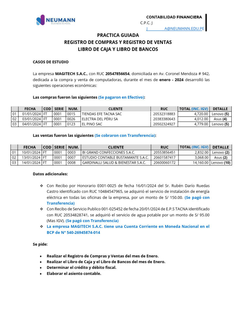 Sesión 03-04 - Registro de Compras y Ventas - El Libro Caja y Bancos - Practica Guiada | PDF ...