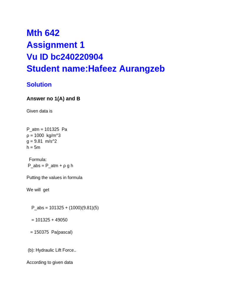 Spring 2025 - MTH642 - 1 - BC240220904 | PDF | Density | Applied And Interdisciplinary Physics