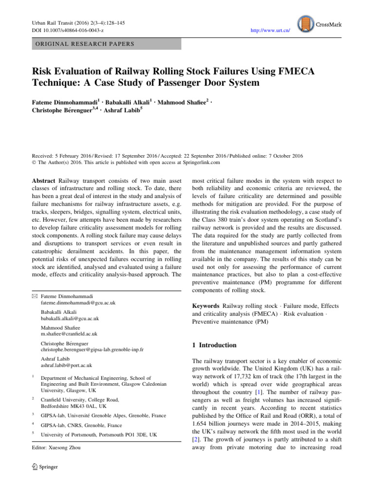 Railway Rolling Stock Failure Risk Analysis | PDF | Risk | Reliability ...