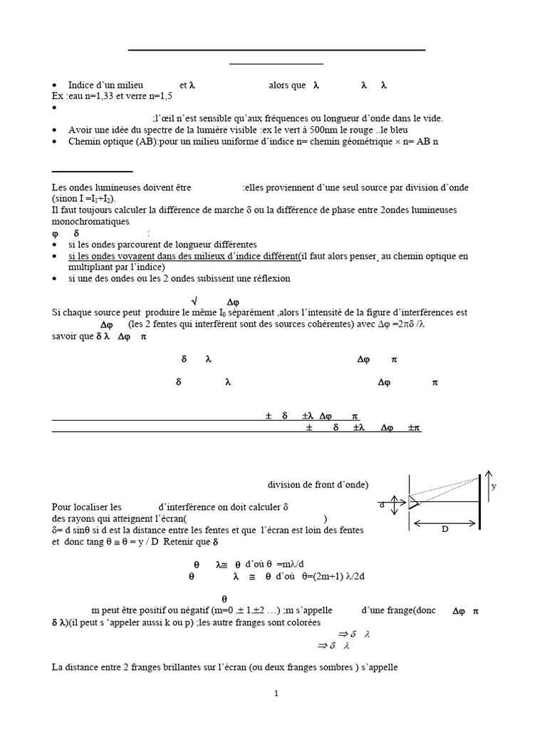 Interférences et Diffraction en Optique | PDF | Indice de réfraction ...