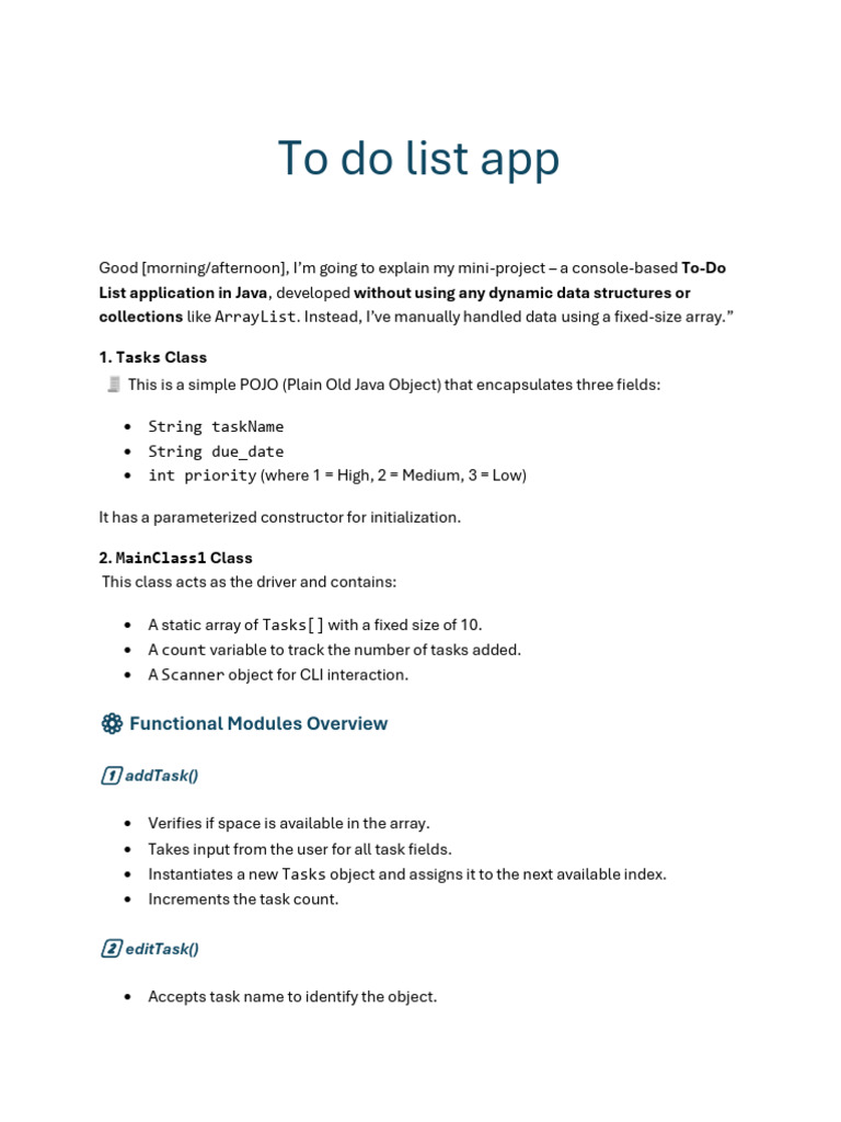 To Do List App Summary Words | PDF | Class (Computer Programming ...