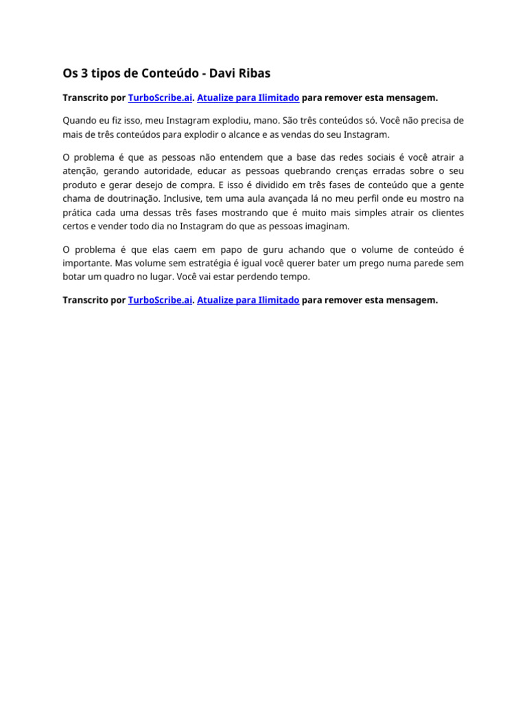 Os 3 Tipos de Conteúdo - Davi Ribas | PDF