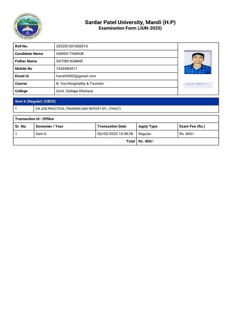 JUN-2025 ExamForm | PDF
