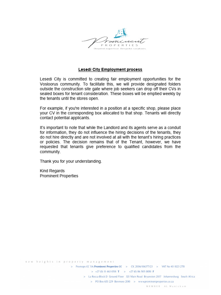 Lesedi City Employment Processjhgftyygvff | PDF
