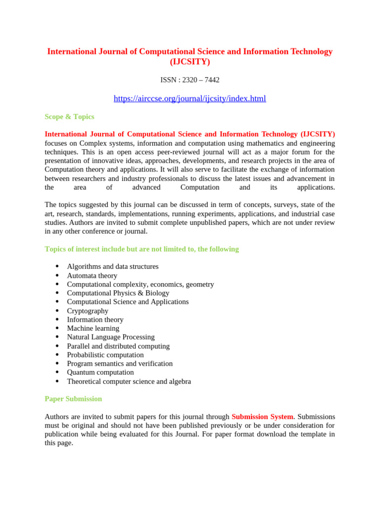 International Journal of Computational Science and Information ...