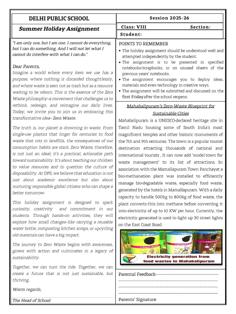 Summer Holiday Assignment Class VIII 202526 | PDF