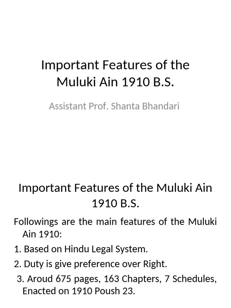 Features of MULUKI Ain 1910 | PDF | Crimes | Crime & Violence