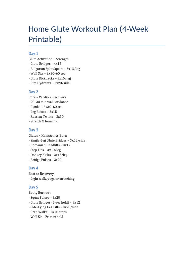 Home Glute Workout Plan | PDF