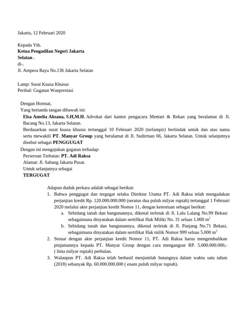 Surat Gugatan Perdata | PDF