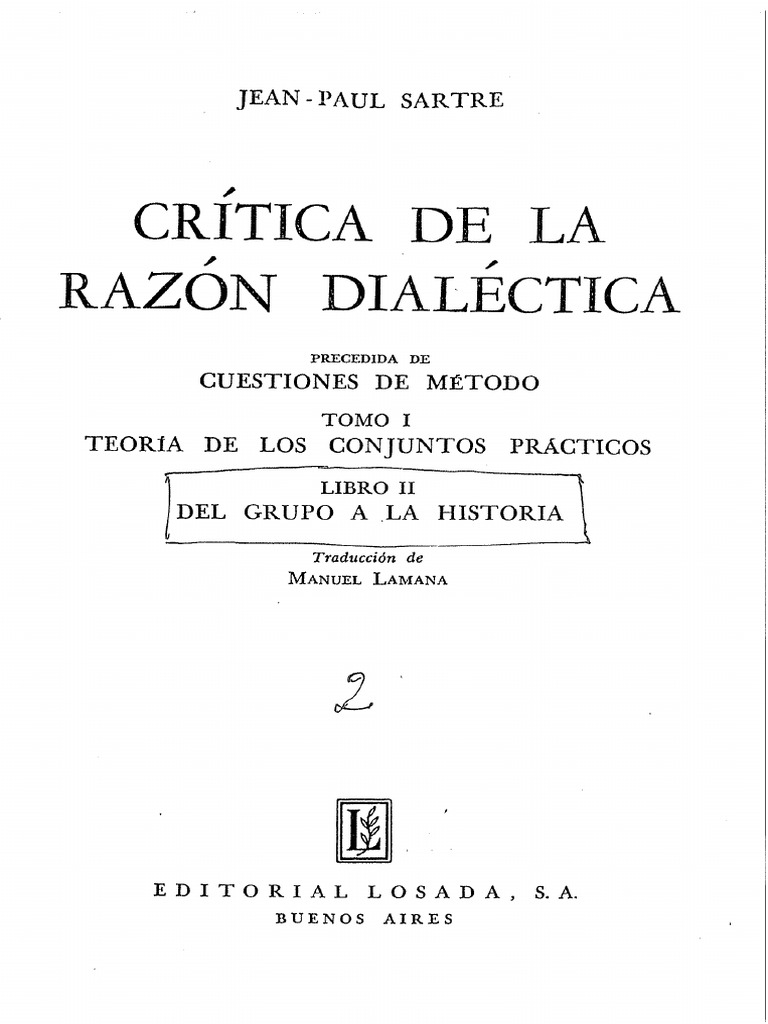 Critica de La Razon Dialectica Vol 2 (Scan) (Sartre Jean Paul) Impar | PDF