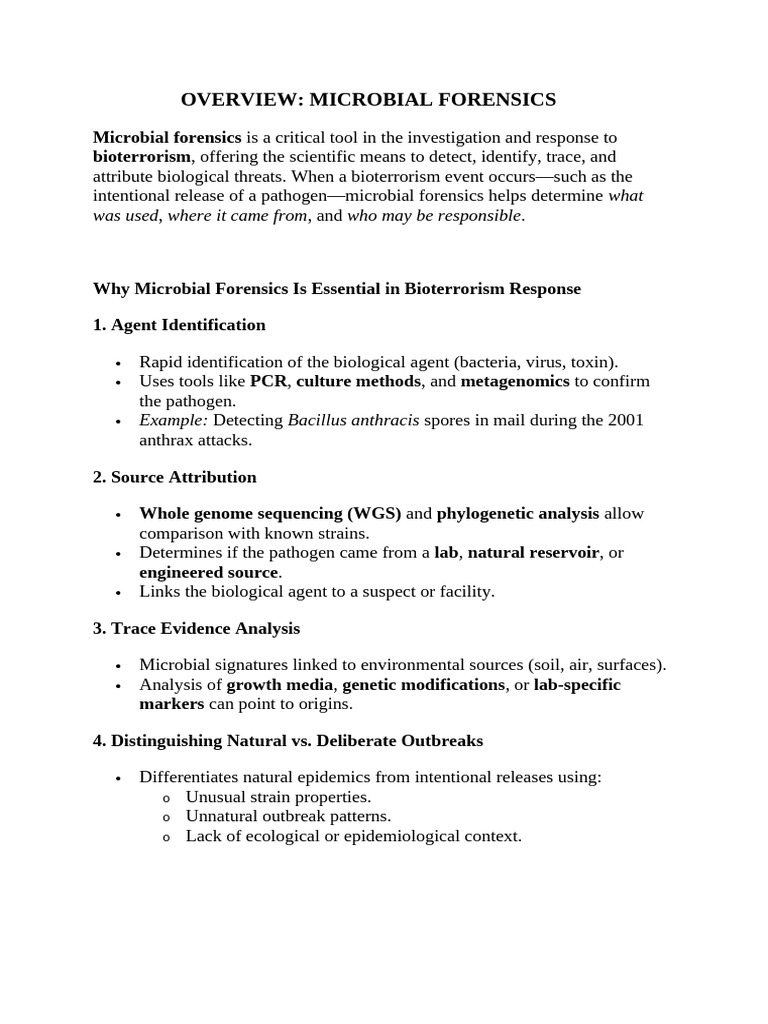 Microbial Forensics Overview | PDF | Bioterrorism | Forensic Science