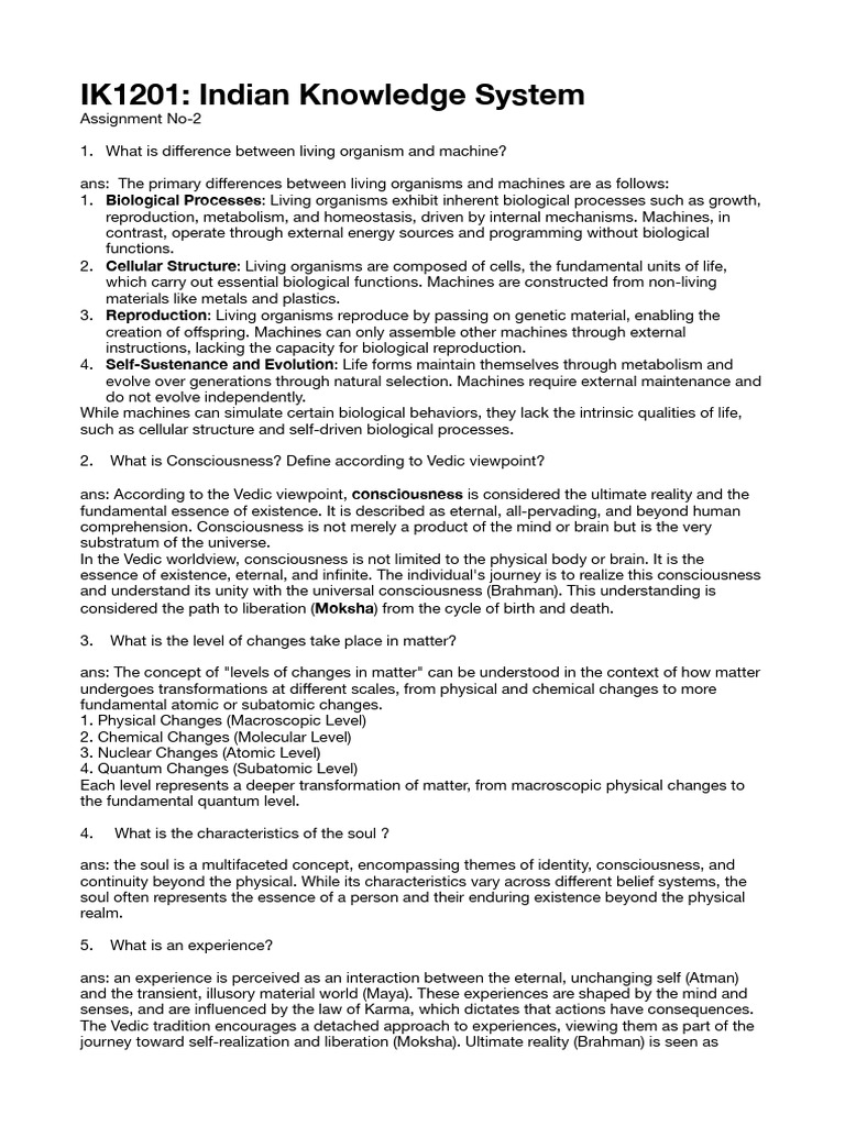 IK1201 Indian Knowledge System - Asignment 2 | PDF | Moksha | Brahman