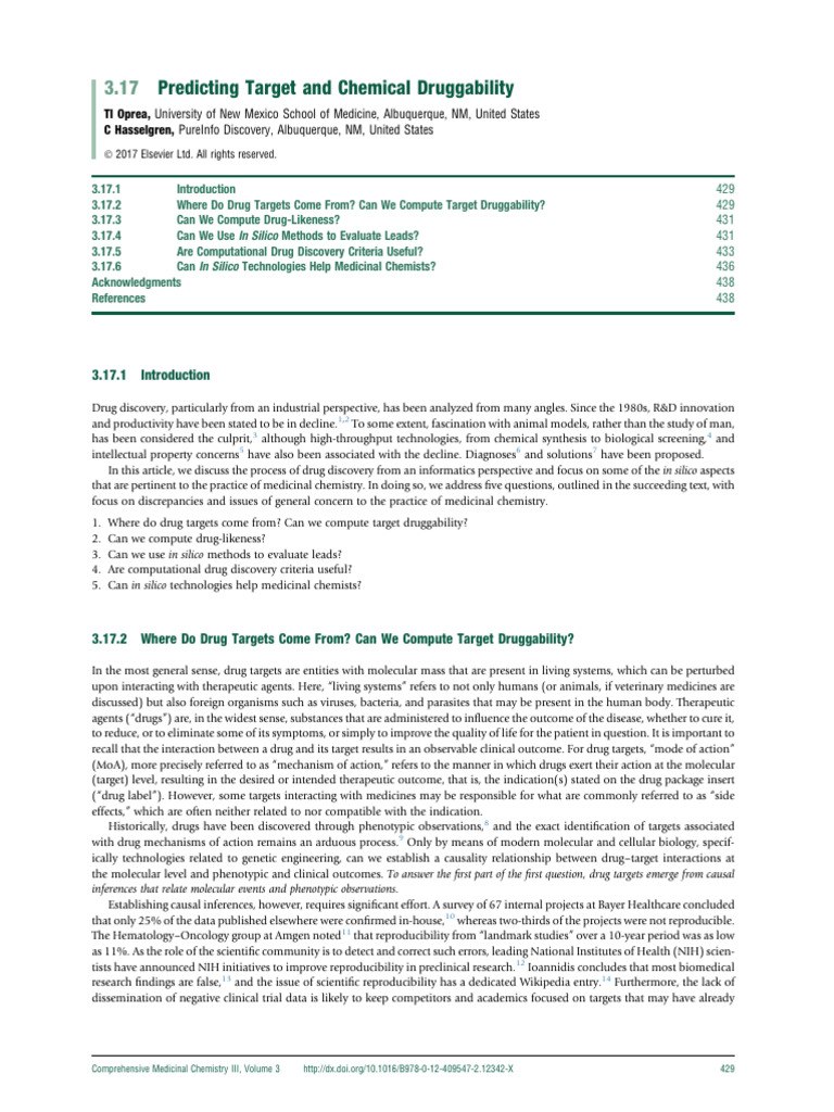 CMC3 Predicting Target Chemical Druggability Oprea Hasselgren 2017 | PDF | Proteins | Medicinal ...