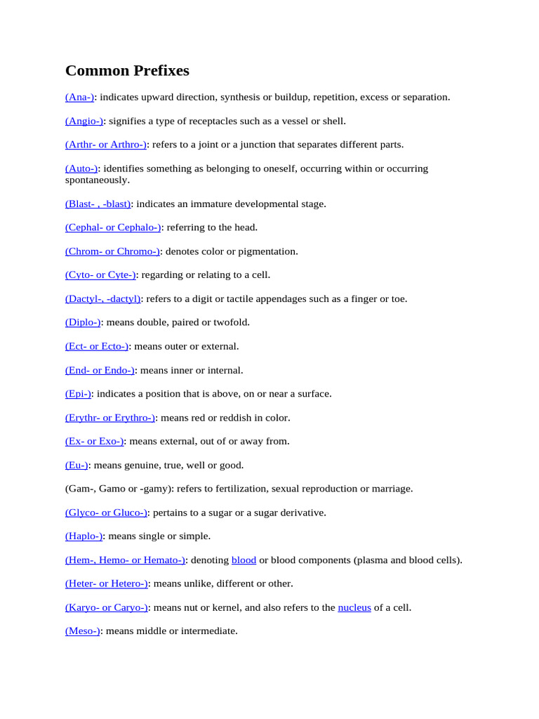 Bio Prefixes and Suffixes | PDF | Biology | Medical Specialties