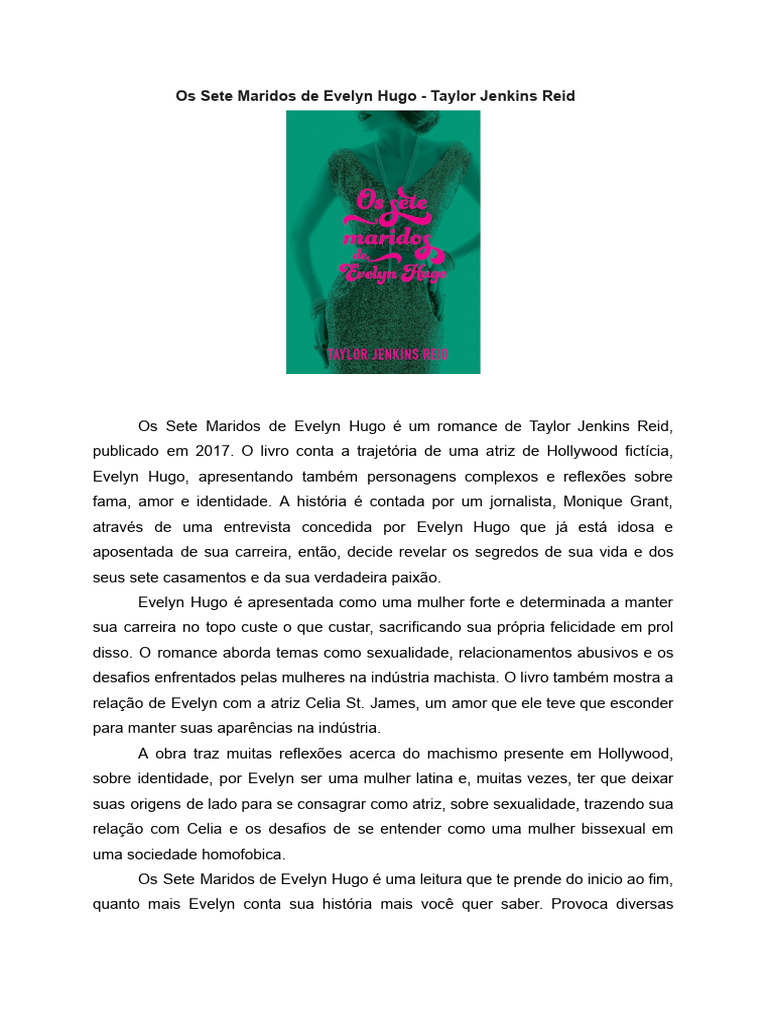 Resenha 1 - Os Sete Maridos de Evelyn Hugo | PDF