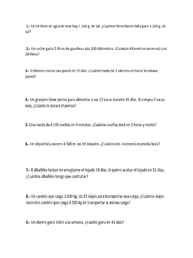 Eejercicios de Regla de 3 Simple Directa e Inversa | PDF
