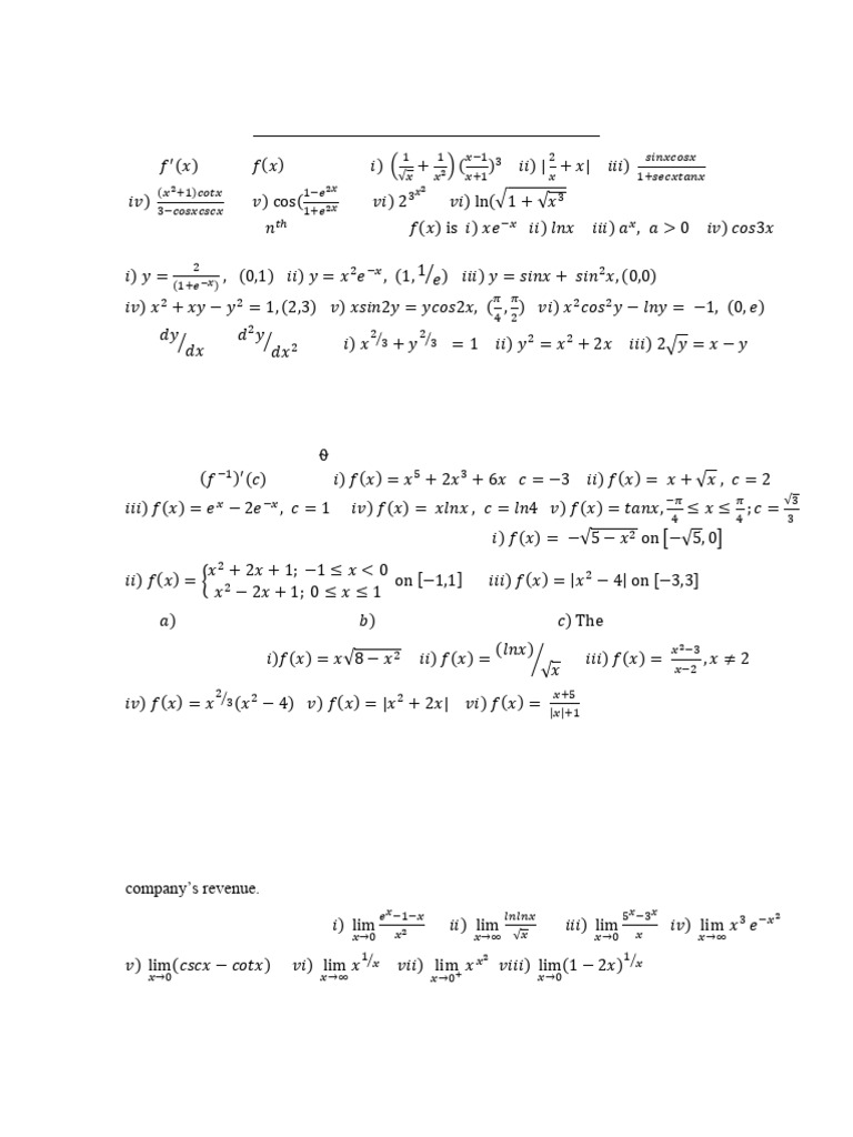 Differentiation&Integration Exercises | PDF | Derivative | Elementary ...
