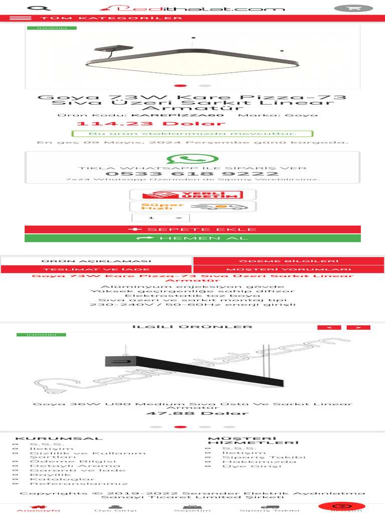 Goya 73W Kare Pizza-73 Sıva Üzeri Sarkıt Linear Armatür - 95.19 Dolar + KDV 2 | PDF