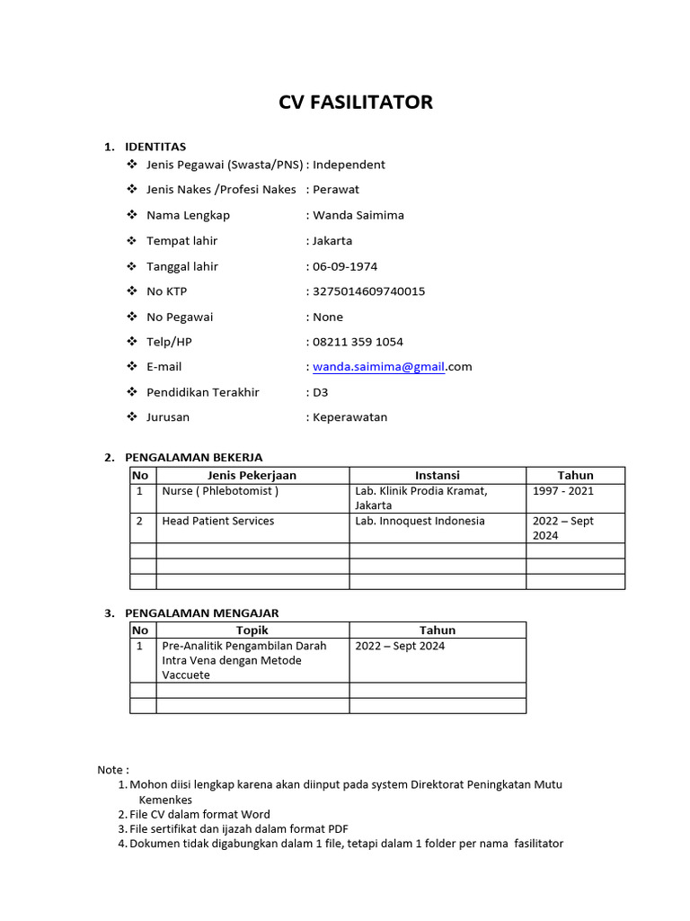 Contoh CV Fasilitator | PDF