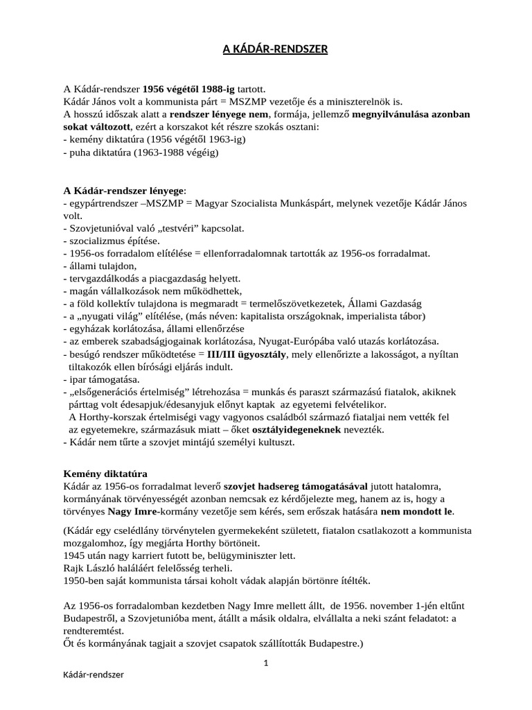 Kádár-Rendszer | PDF
