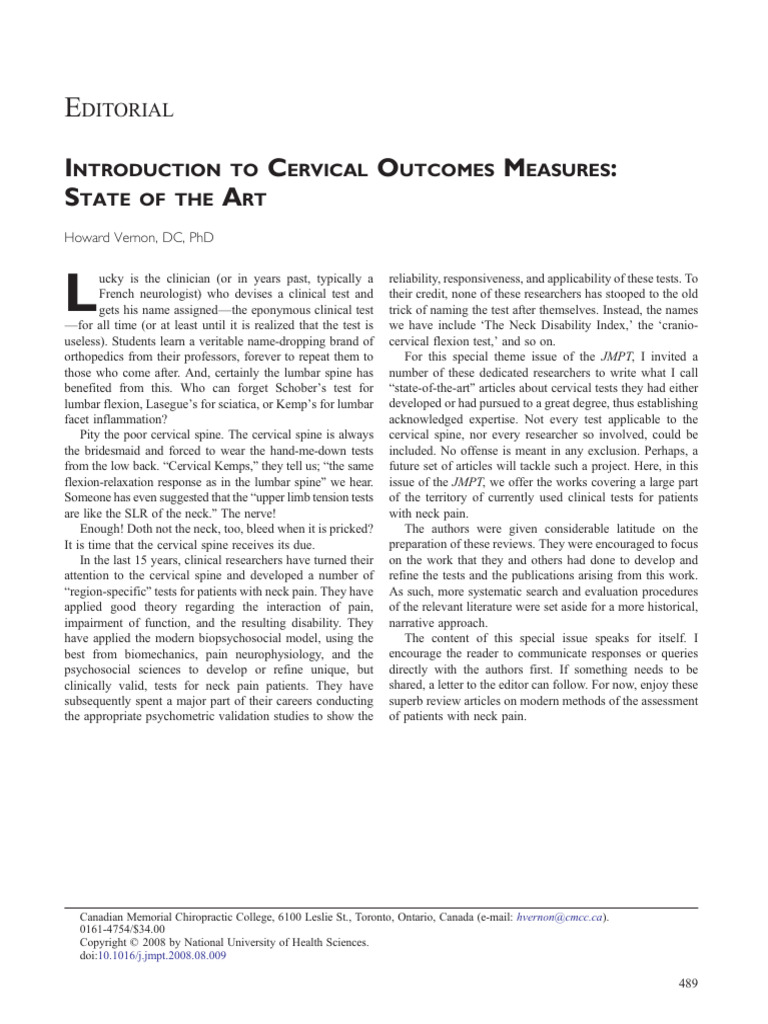 Introduction to Cervical Outcomes Measures State | PDF | Vertebral ...