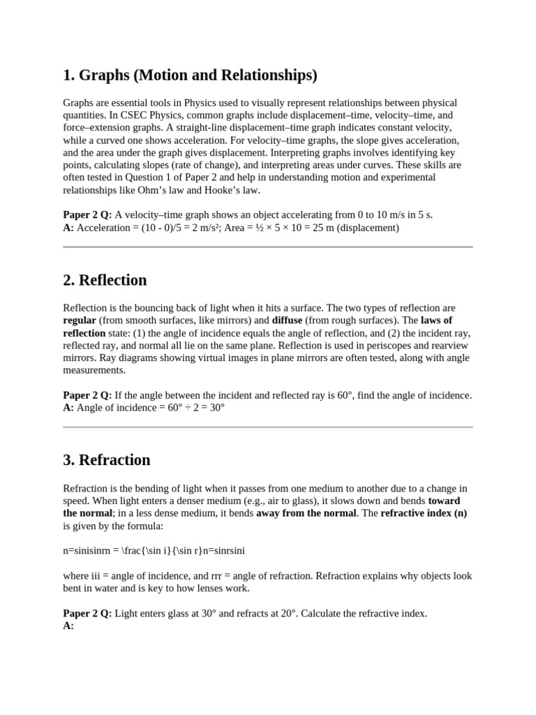 CSEC PHYSICS STUDY NOTES | PDF | Electric Motor | Waves