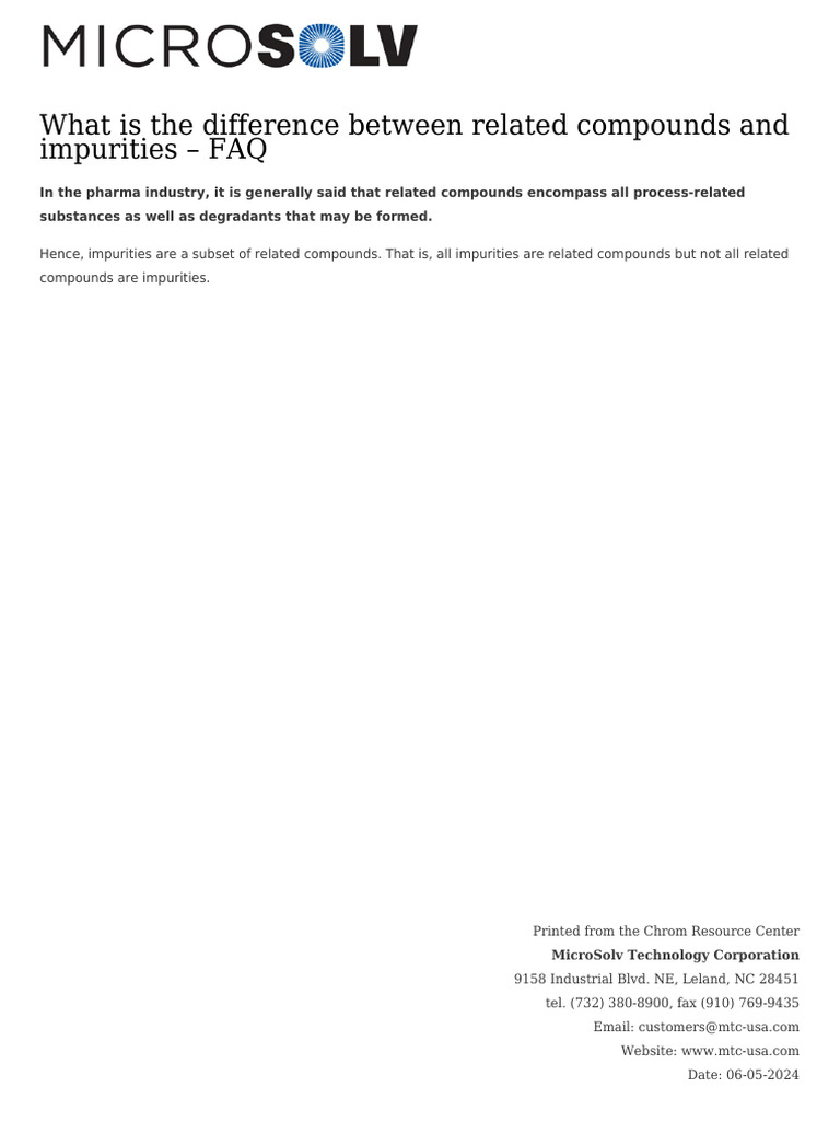 What Is The Difference Between Related Compounds and Impurities – FAQ | PDF