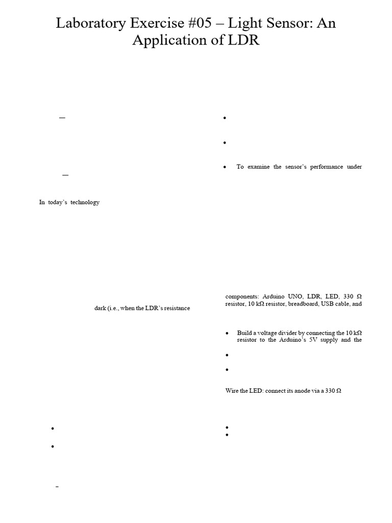 Light Intensity Detecting Circuit | PDF | Arduino | Light Emitting Diode