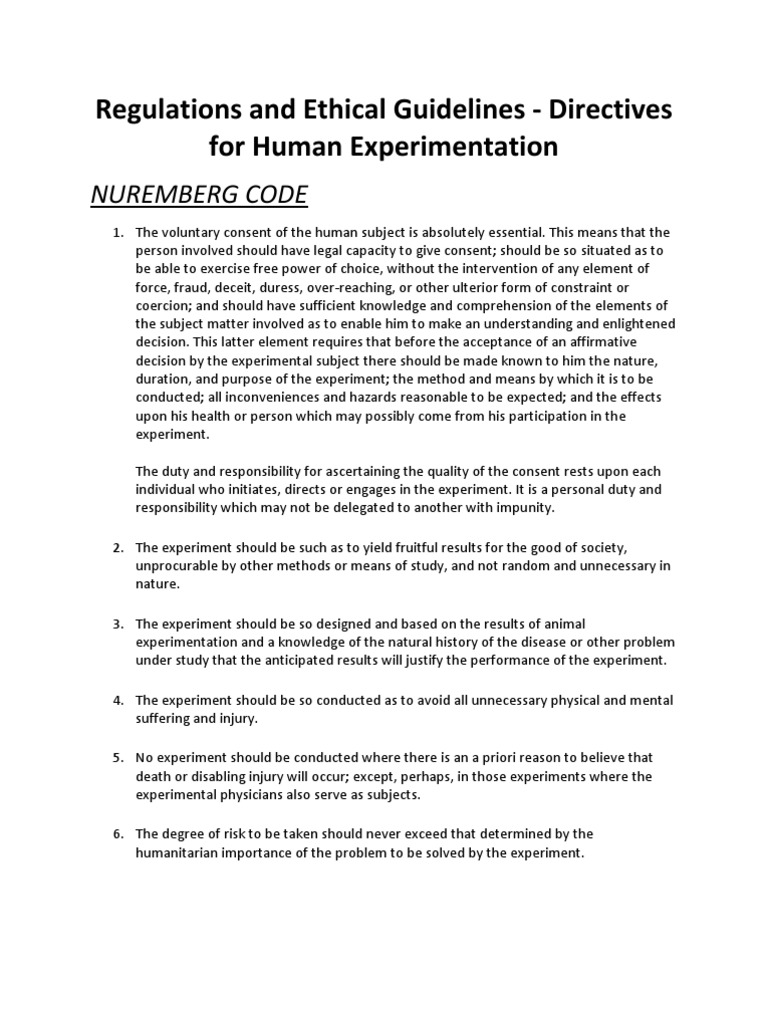 Nuremberg Code | PDF | Consent | Experiment