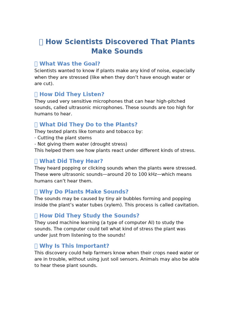 Plants Make Sounds When Stressed | PDF