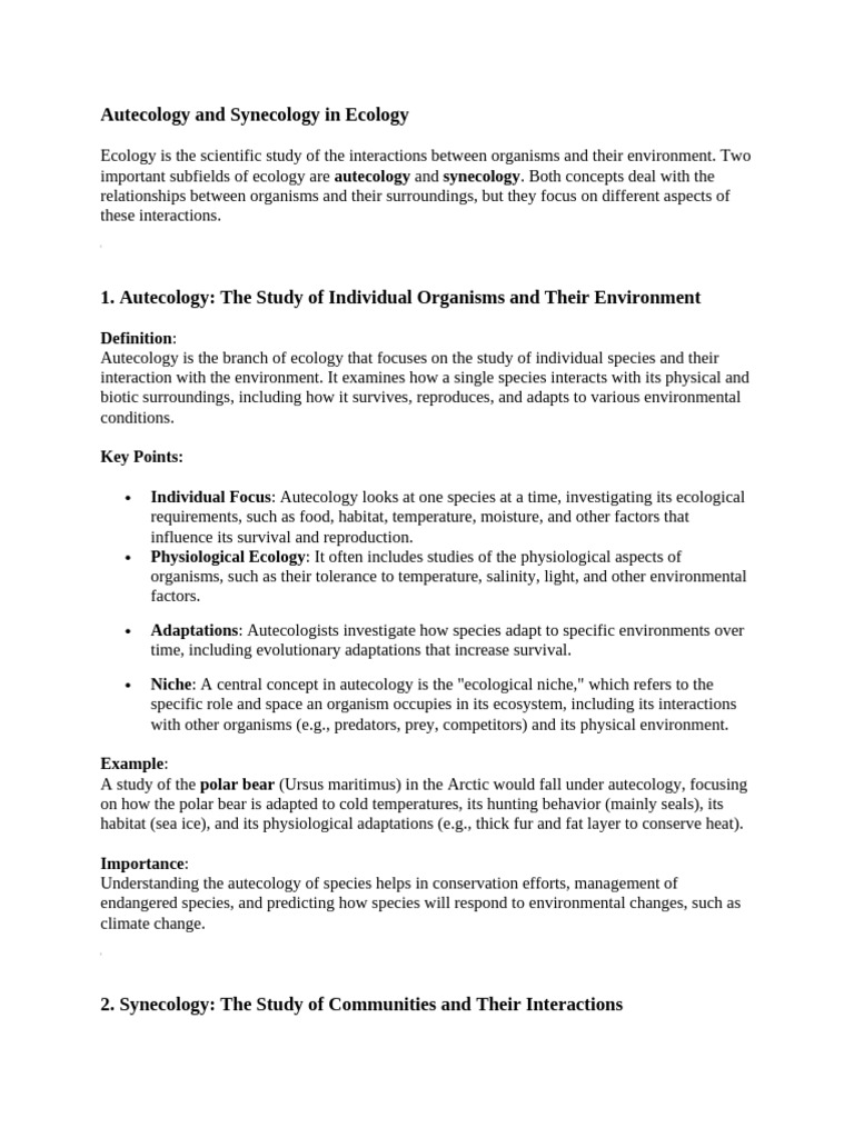 Autecology and Synecology in Ecology | PDF | Ecosystem | Ecology