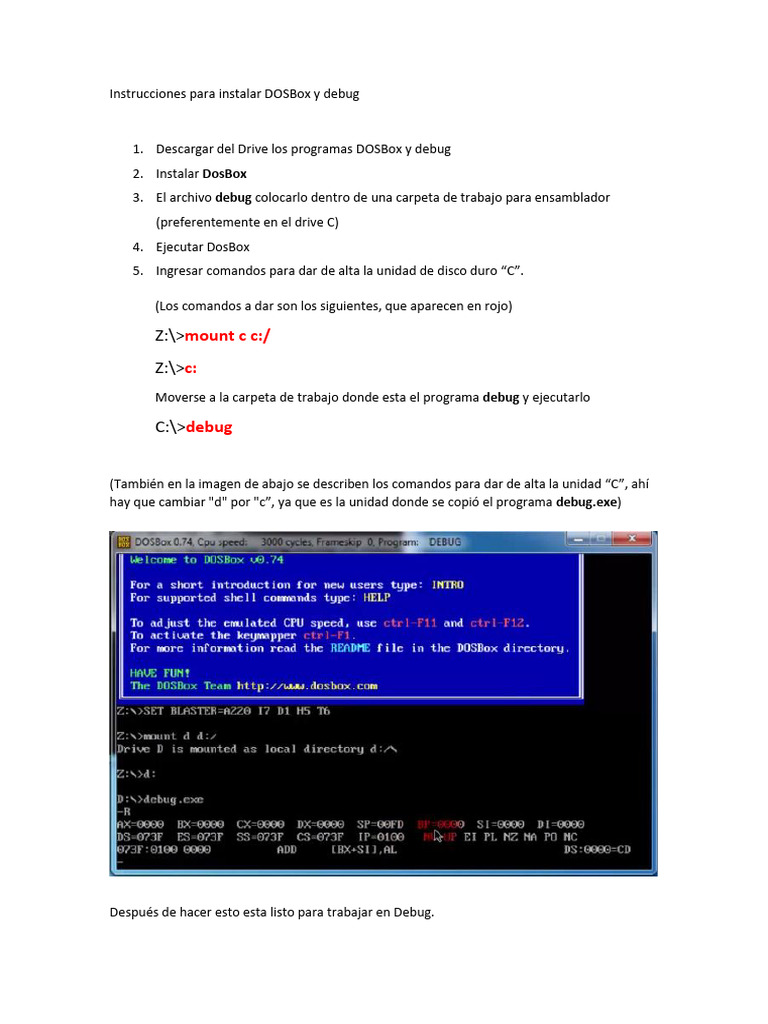 Instrucciones DOSBox Debug | PDF