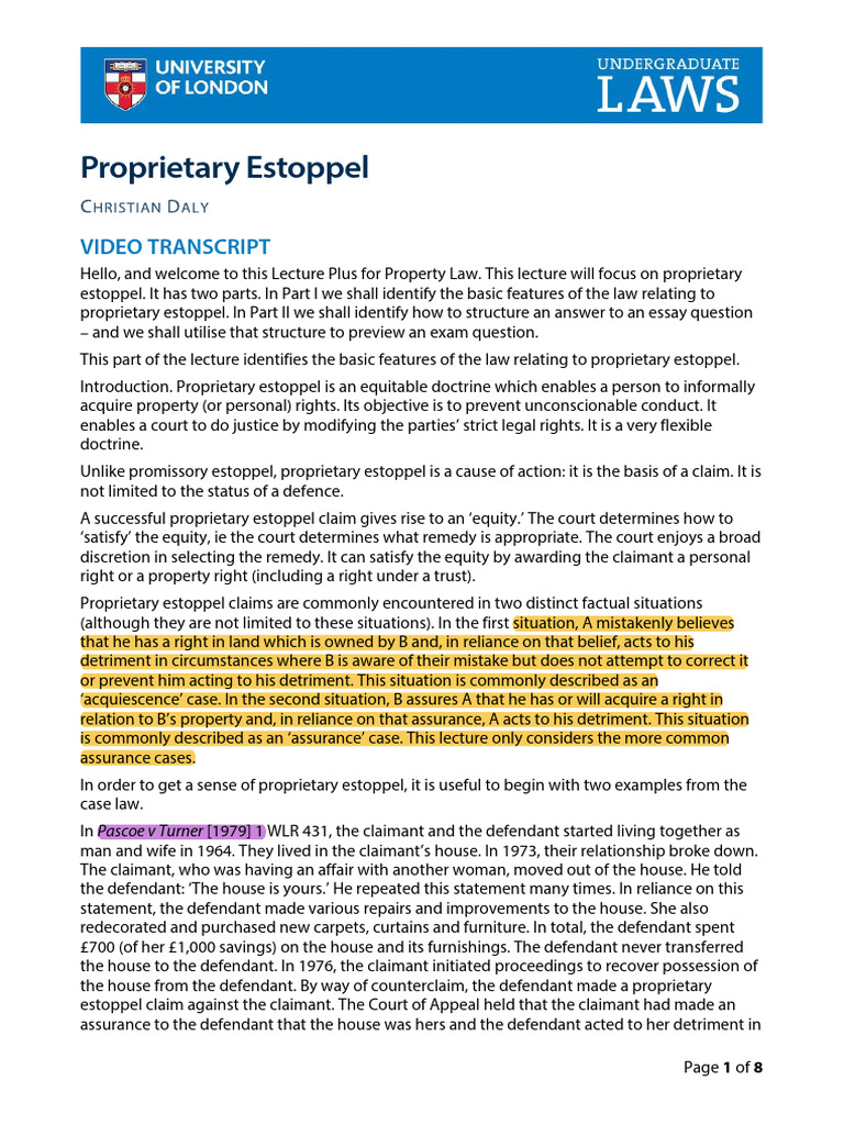 Understanding Proprietary Estoppel Law | PDF | Estoppel | Argument