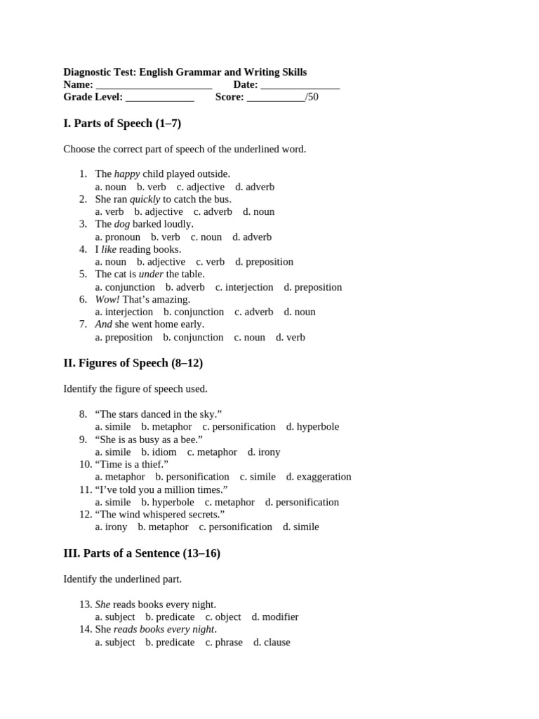 Remedial-Diagnostic Test | PDF | Adverb | Verb