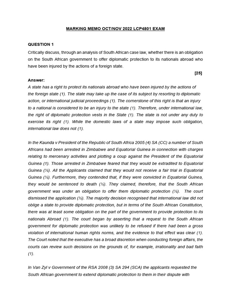 Marking Memo Exam 0CT Nov 2022 | PDF | International Law | Treaty