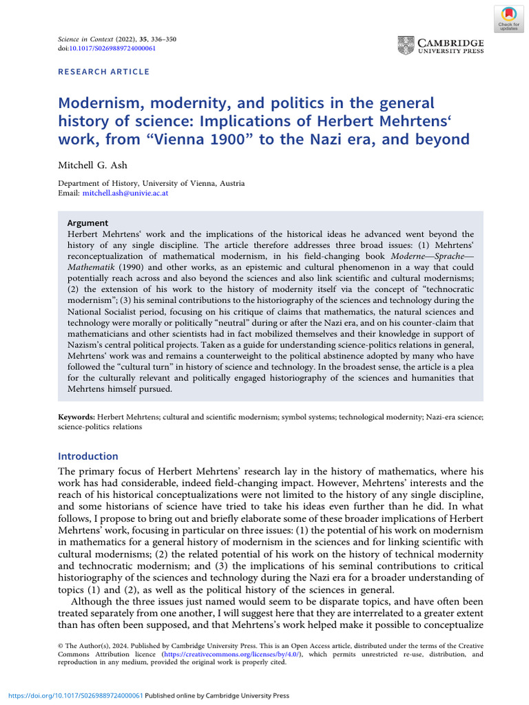 Modernism Modernity and Politics in The General History of Science ...