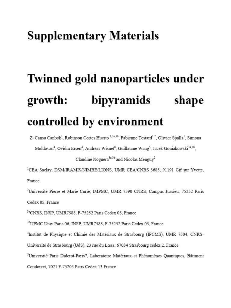 SI - Twinned Gold Nanoparticles | PDF | Condensed Matter Physics | Materials