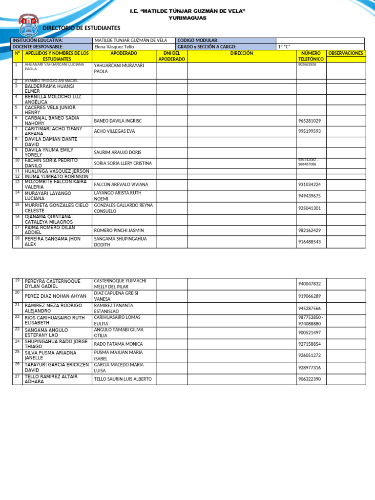 Directorio Estudiantes 1º "C" 2023 | PDF
