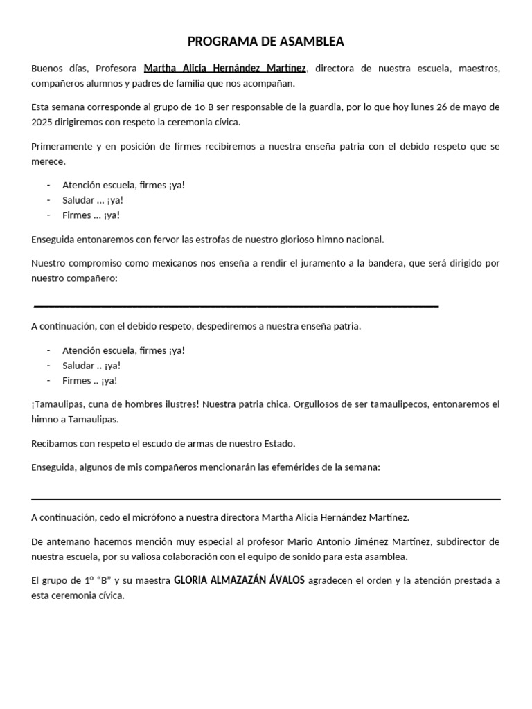 Programa Asamblea Gloria | PDF