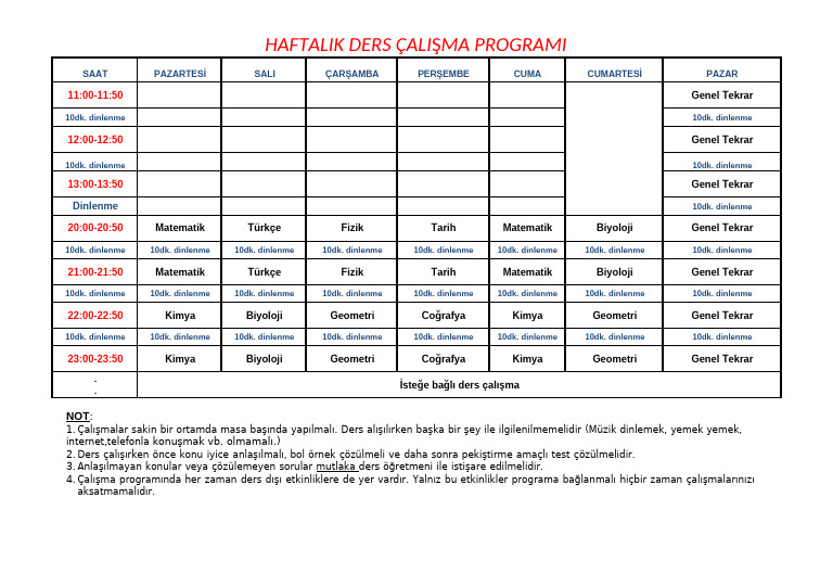 Ders Calisma Programi | PDF